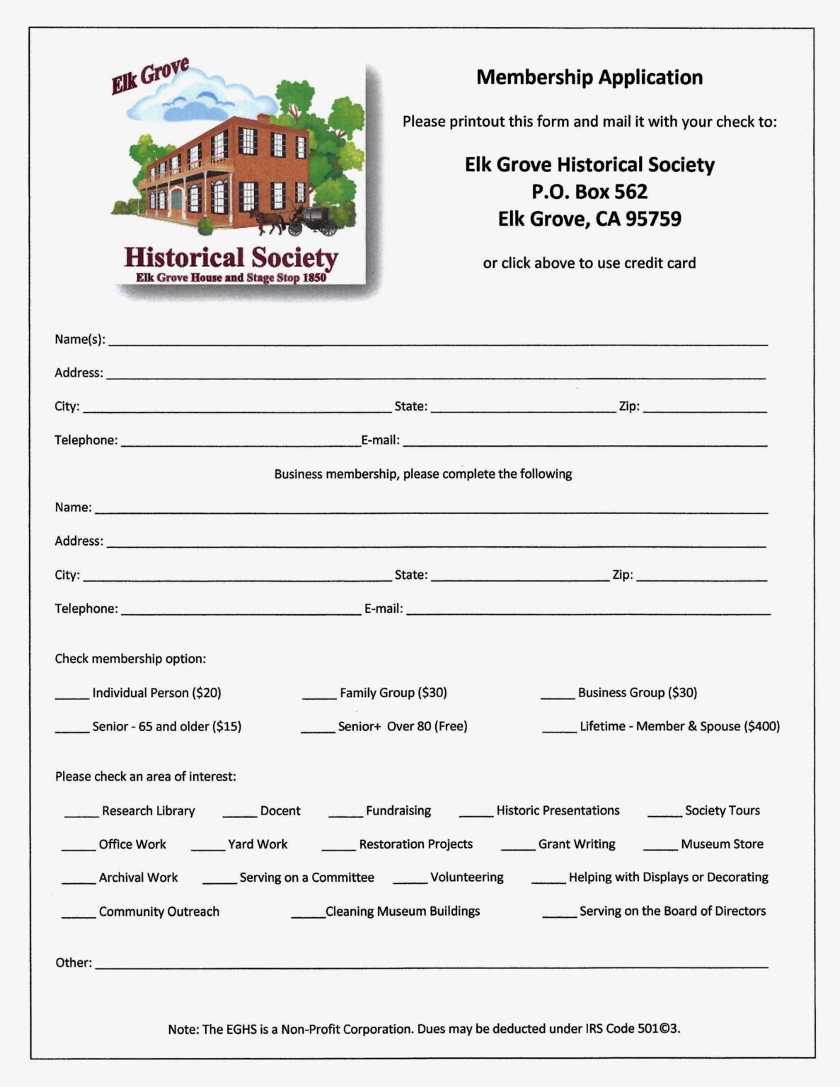 Membership – Elk Grove Historical Society